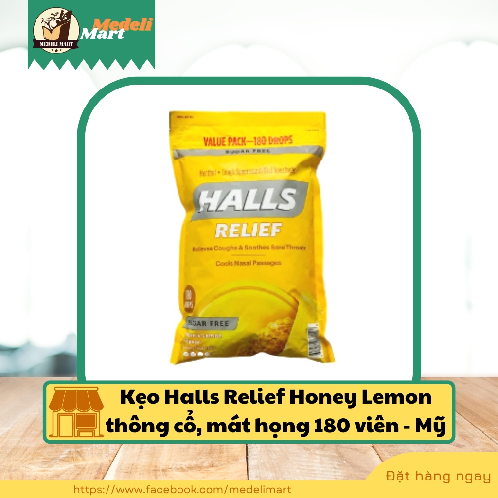 Halls Relief Honey Lemon Candy Pine Neck, Cool Throat 180 American ...