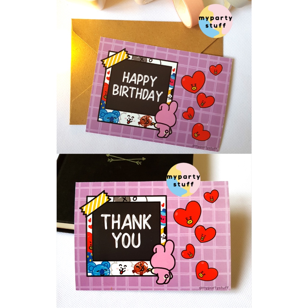 Bt21 Greeting Card Greeting Card A6 - Purple Happy Birthday Thank You ...