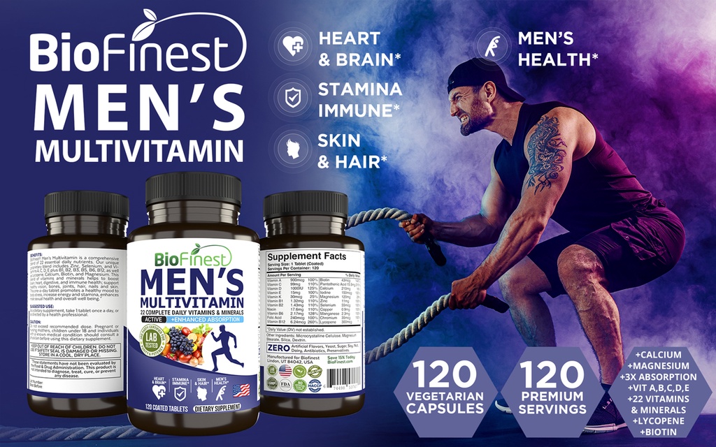 Biofinest Men’s Multivitamin Multimineral Supplement Vitamins A B C E D ...