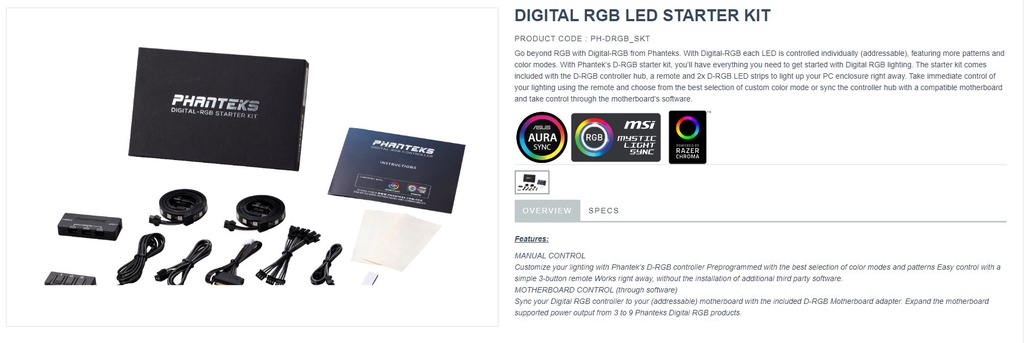 Phanteks Digital RGB LED Starter Kit - 1x DRGB Controller (2 YEARS ...