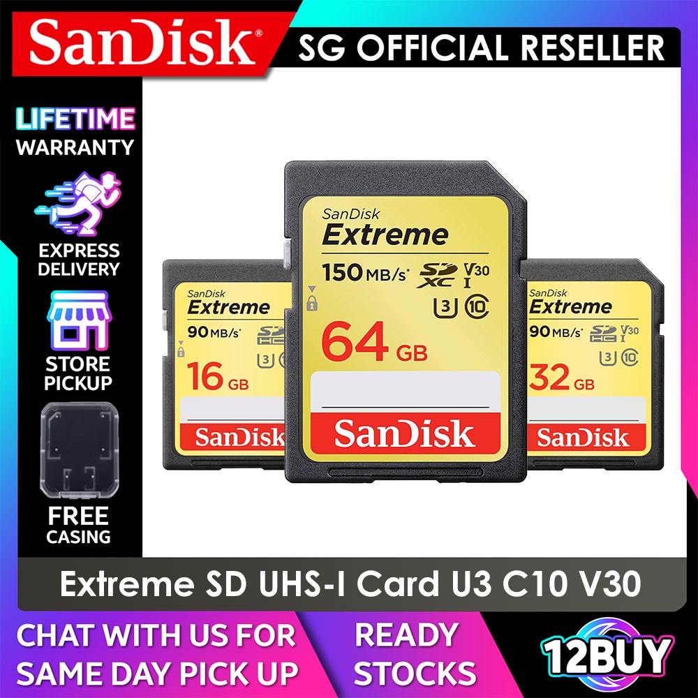 SanDisk Extreme SD Card UHS-I Up to 90mb/s 16GB 100MB/s 32GB 170MB/s ...