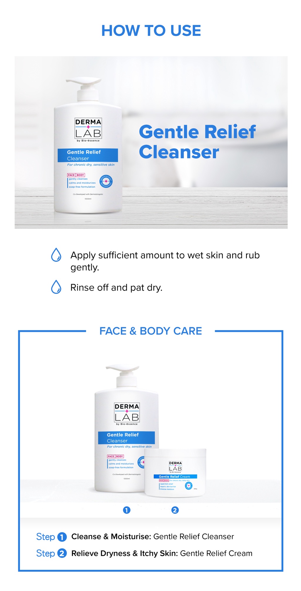 [SHOPEE EXCLUSIVE] DERMA LAB Gentle Relief Cleanser 1000ml + Cream 450g ...
