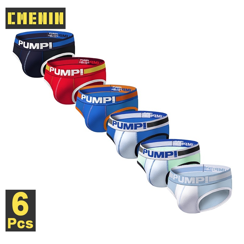 6Pcs PUMP 100% Cotton Men Briefs Underwear Fashion Comfortable Multi ...