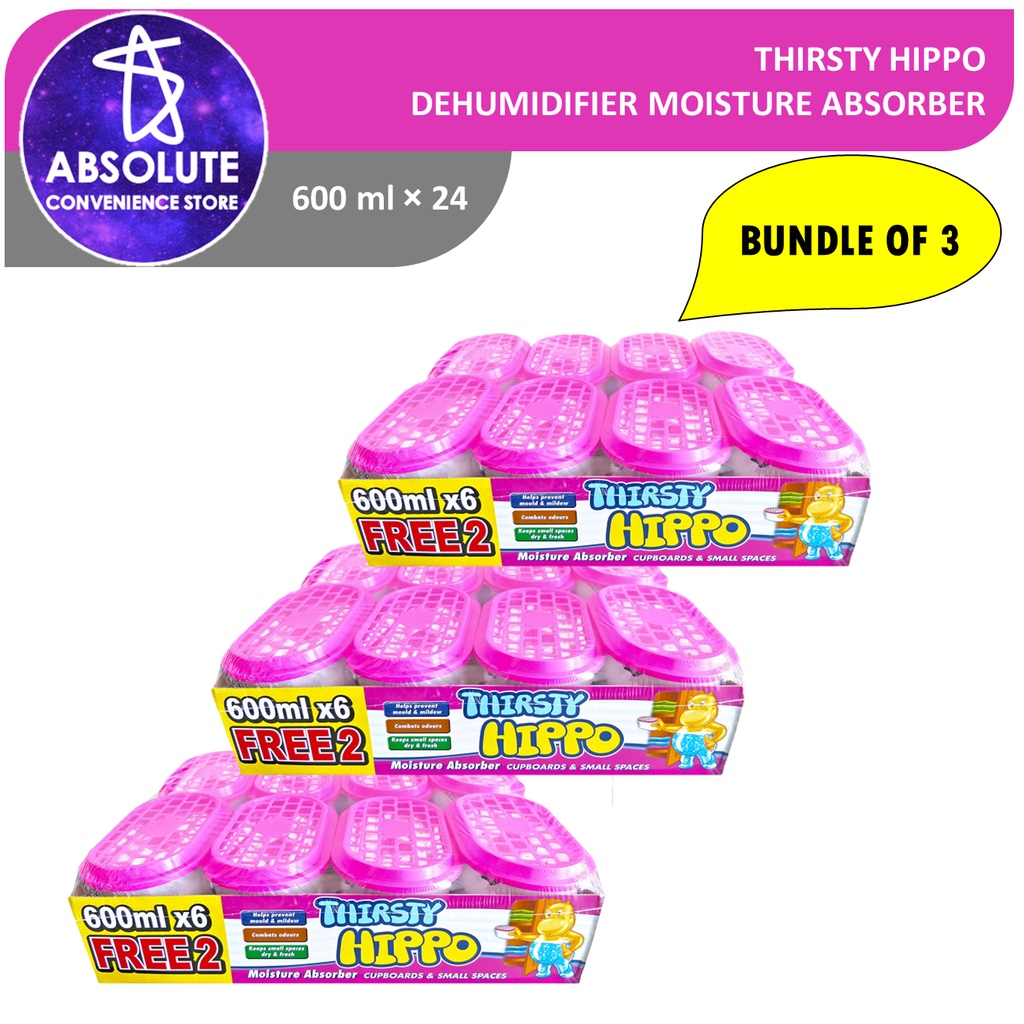 [Bundle of 3] Thirsty Hippo Dehumidifier Moisture Absorber 600ml x 8 ...