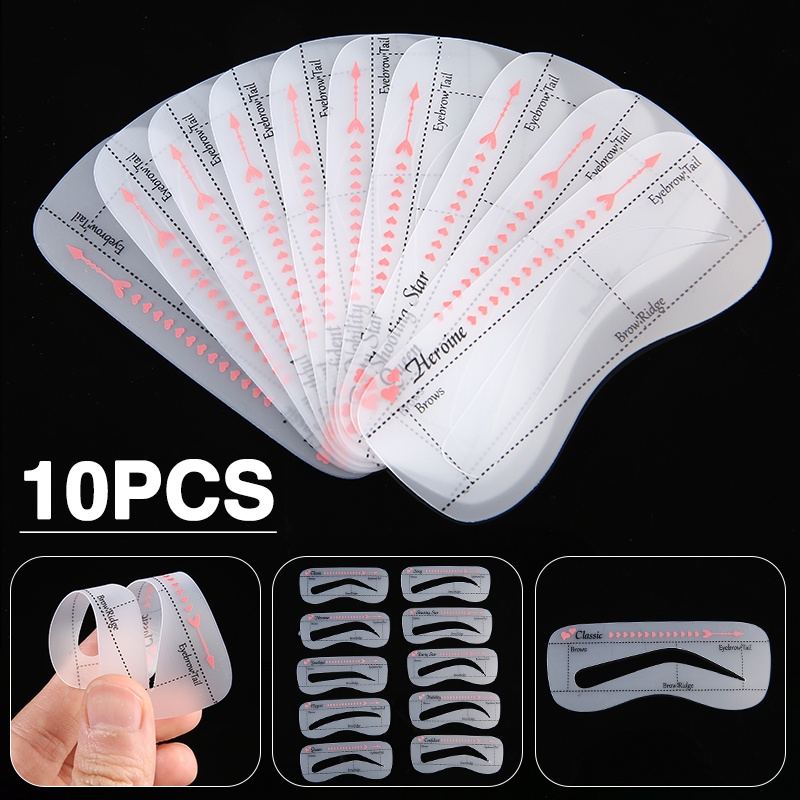 10Pcs eyebrow stamp Thrush Tool Styles Reusable Eyebrow Card Stencil ...