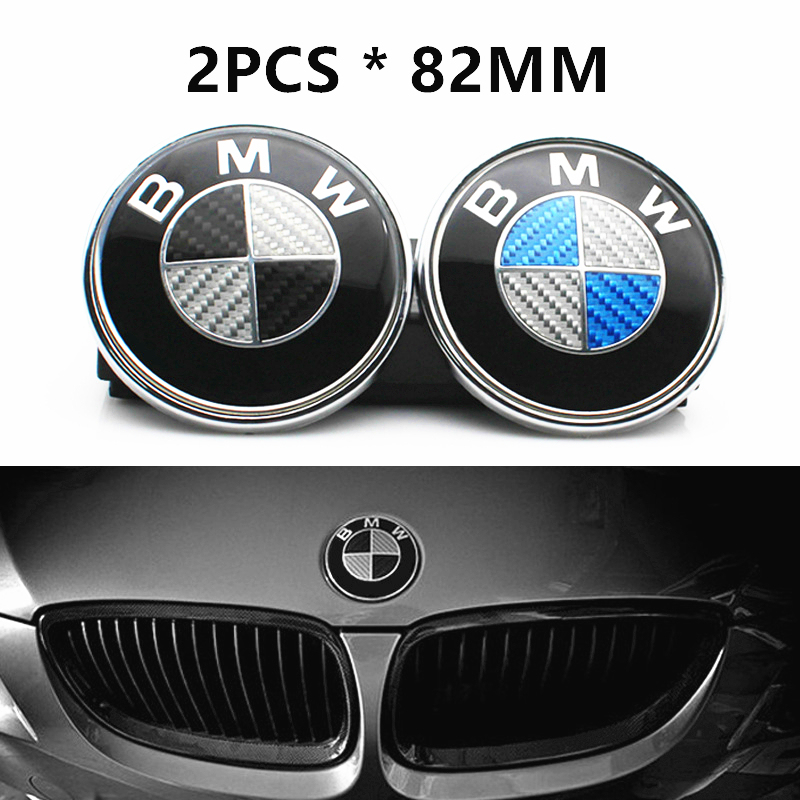 【ready stock】 BMW 2pcs*82mm 2 Pin Imitation Carbon Fiber Hood/Trunk Bonnet Boot Logo Badge ...