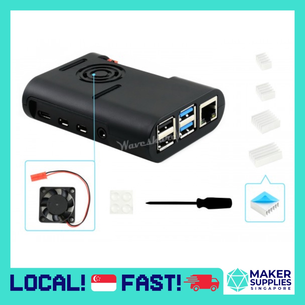 Raspberry Pi 4 Model B Black ABS Plastic Casing with Cooling Fan and ...