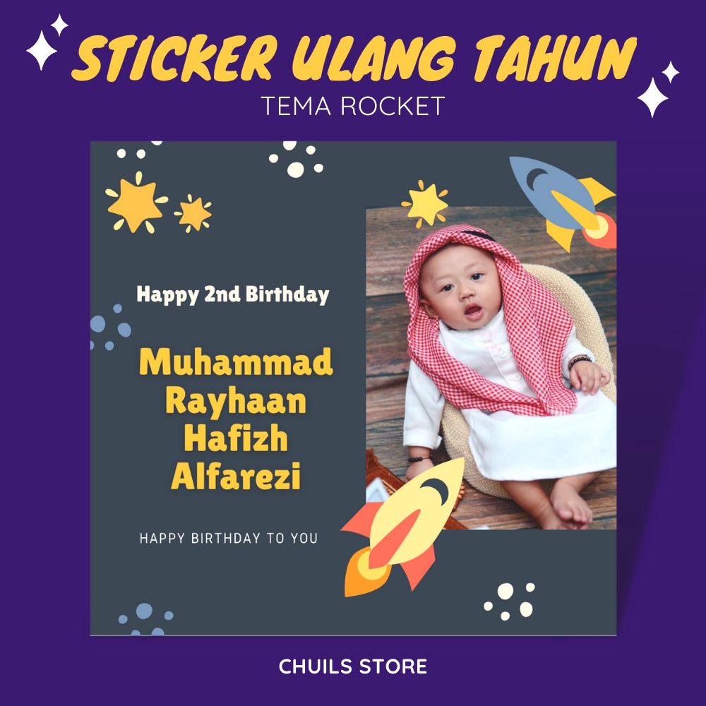 Baby Boy Birthday Sticker Rocket Theme Sticker Birth Birth Birth Label ...