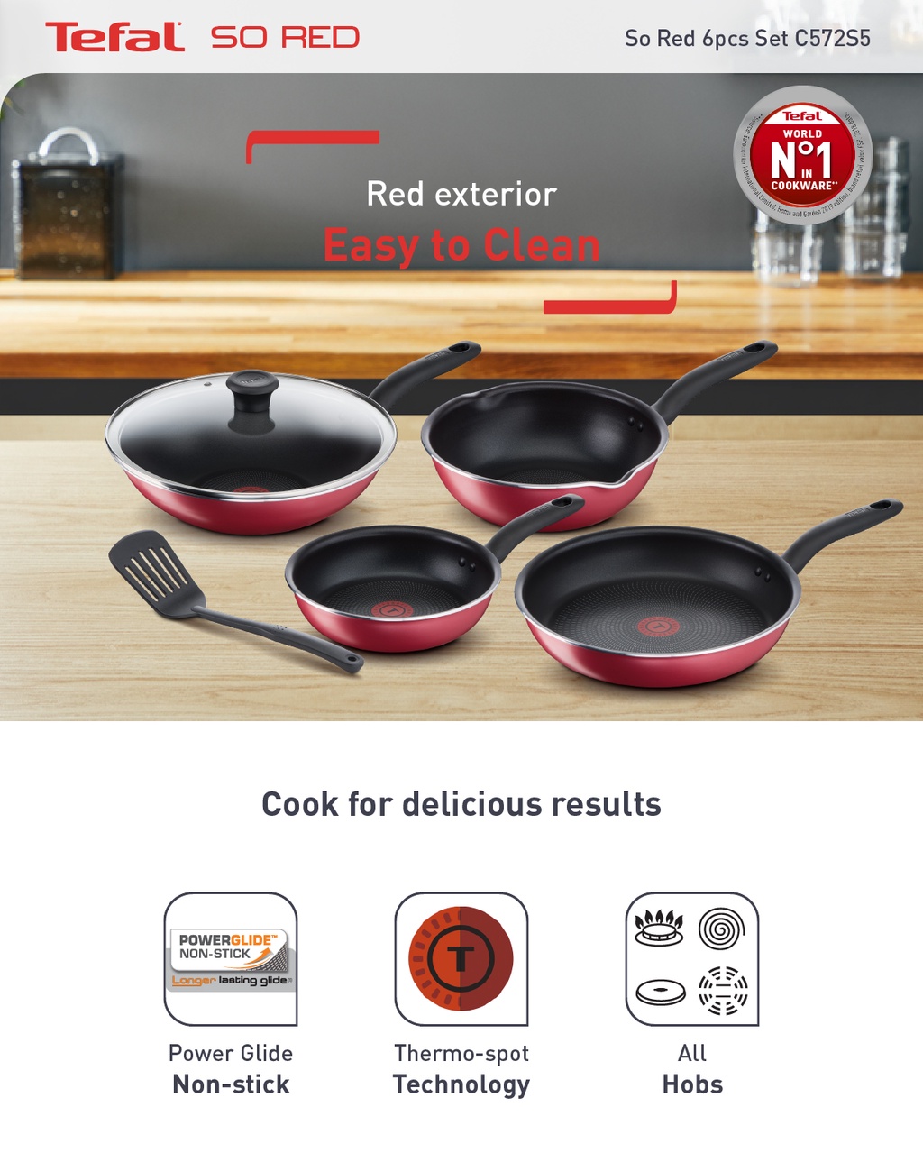 Tefal So Red 6pc Set (Frypan 20cm + Frypan 28cm + Wokpan 28cm With Lid ...