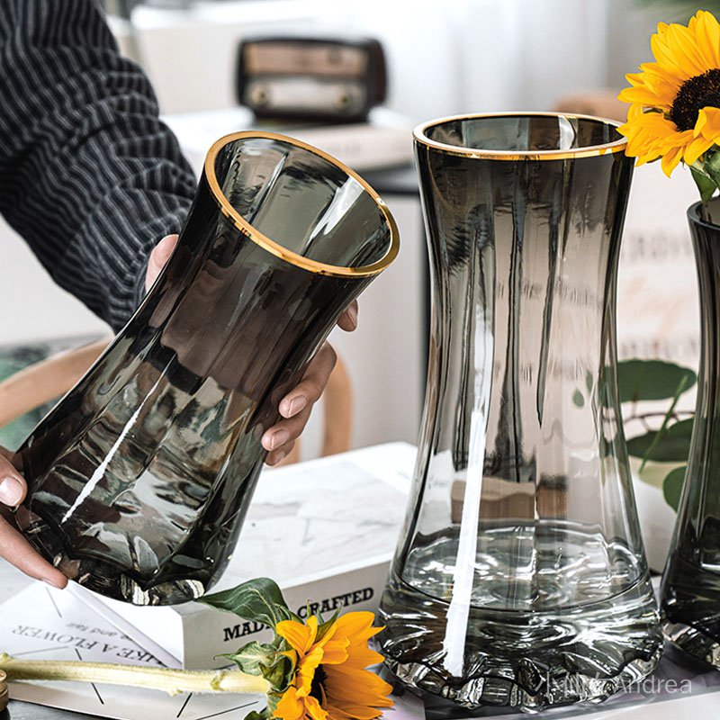 Light Luxury Gold Painting Transparent Glass Vase Living Room Flower ...