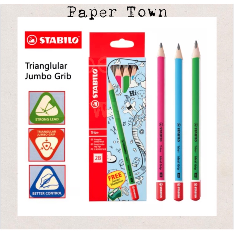 Stabilo Trio + Ideal Grip Jumbo 2B Pencil (12 Pcs) | Shopee Singapore