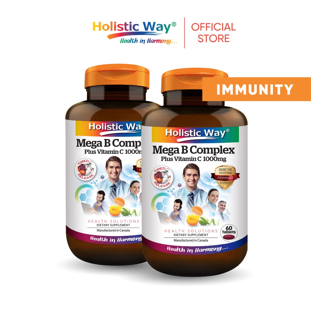 [Bundle of 2] Holistic Way Mega B Complex Plus Vitamin C 1000mg - Vegan ...