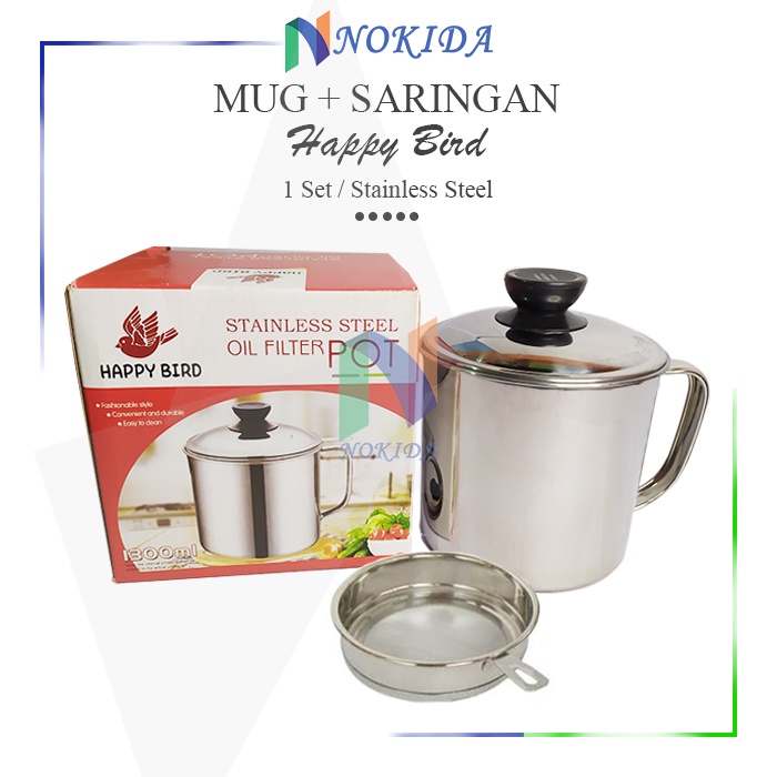 PERALATAN Nokida Happy Bird Oil Filter Mug [1.3 Liter]/Stainless Steel ...