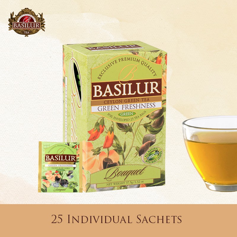Basilur Green Freshness Mint Ceylon Green Tea (25 Individual Sachets ...