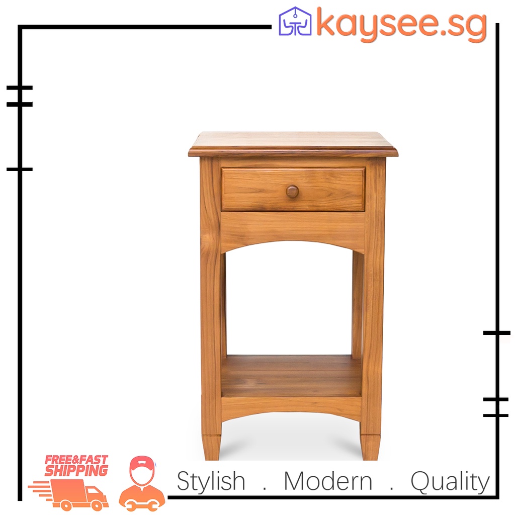 kaysee|Katalina Teak Wood Square Bed Side Table with 1 Drawer | Shopee ...