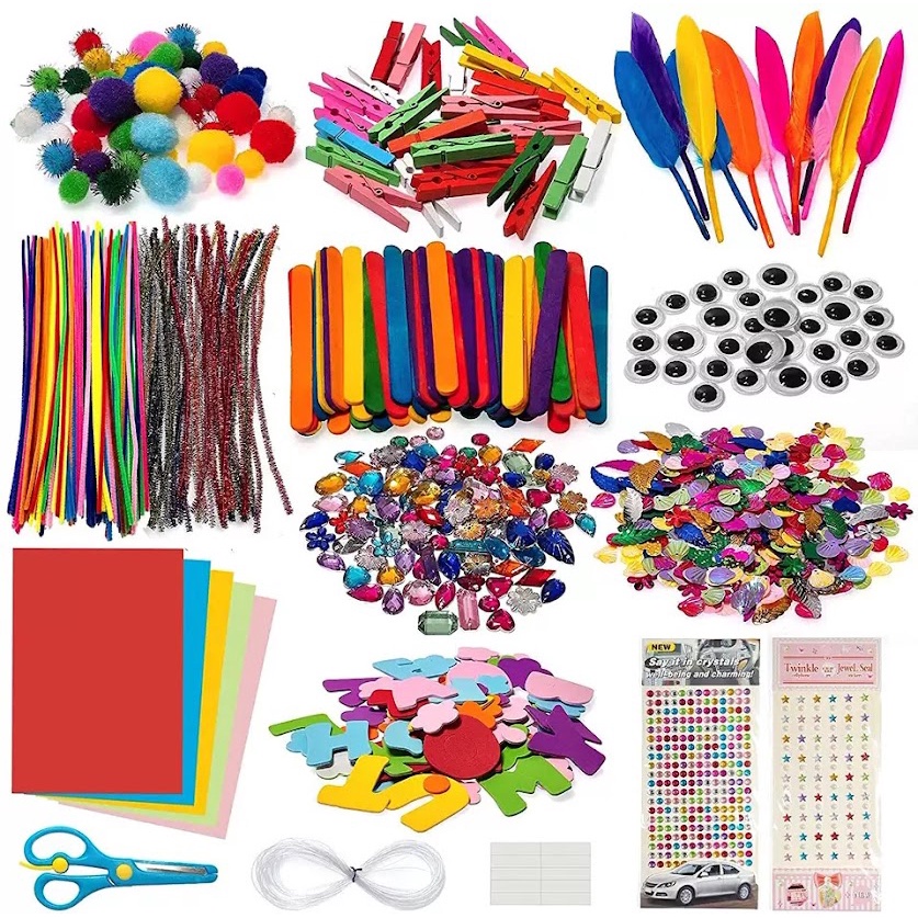 1200pcs DIY Art Craft Material Kit includes Pompoms Pipe Cleaners ...