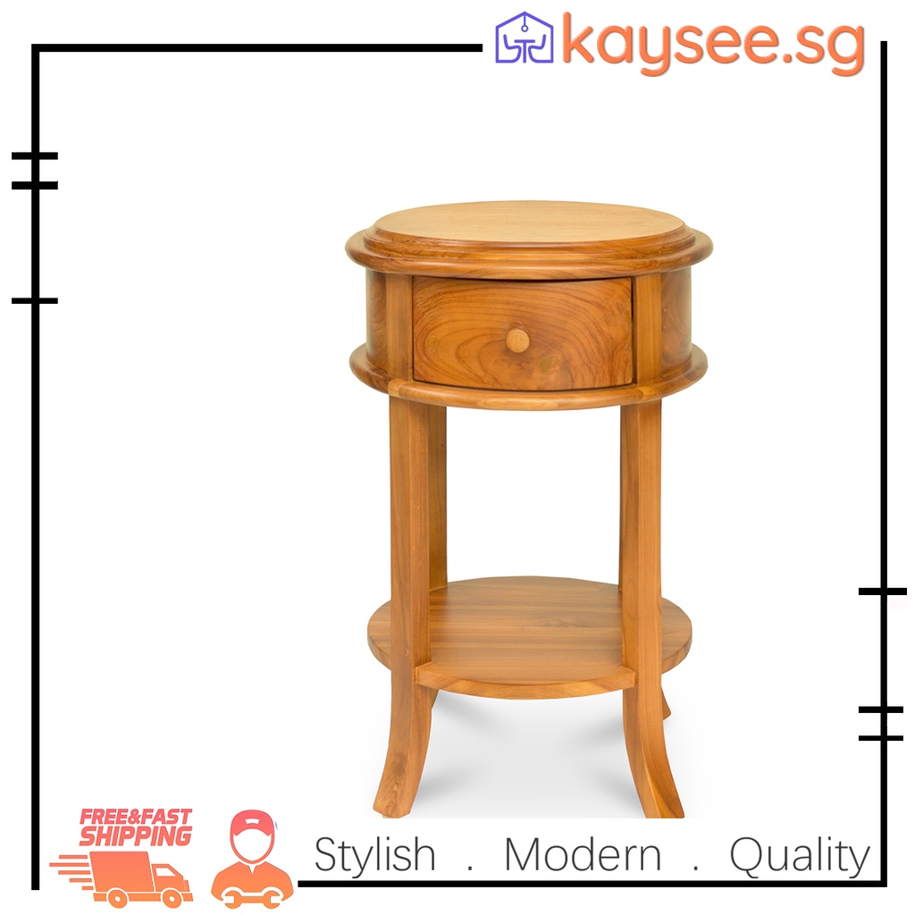 kaysee|Eleanora Teak Wood Rounded Bed Side Table with 1 Drawer|Hand ...