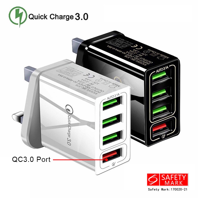 48W 4 USB Port Multi USB Wall Adapter Charger Plug QC3.0 Fast Charger ...