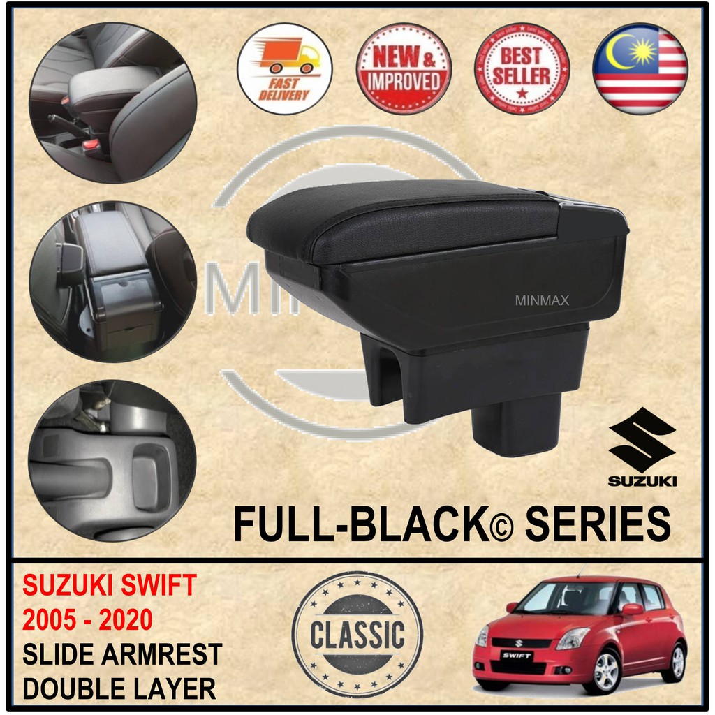 Full-Black Suzuki Swift 2005/22 Double Layer Armrest Extendable Console ...