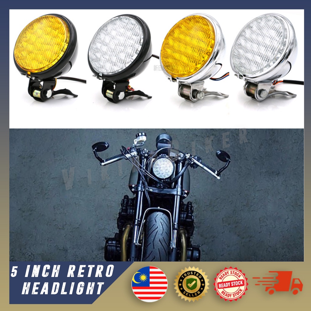 HEADLIGHT RETRO 5" HEADLAMP CUSTOM MOTORCYCLE MODIFICATION CAFE RACER ...