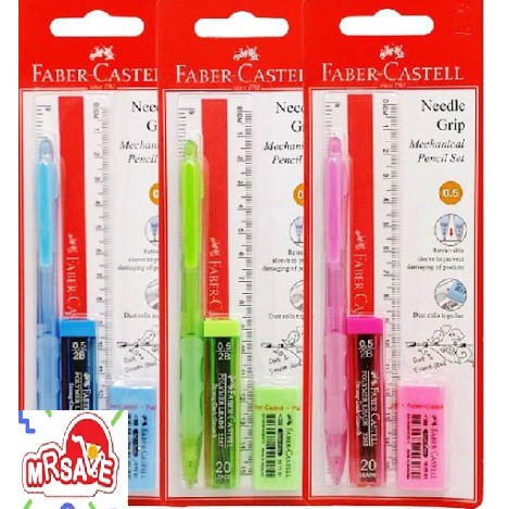 Faber Castell Mechanical Pencil Needle Grip 0.5mm set with Lead, Ruler ...
