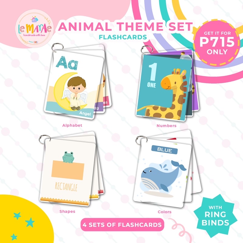 Laminated Flashcards ANIMAL THEMED SET Alphabets, Colors, Shapes ...