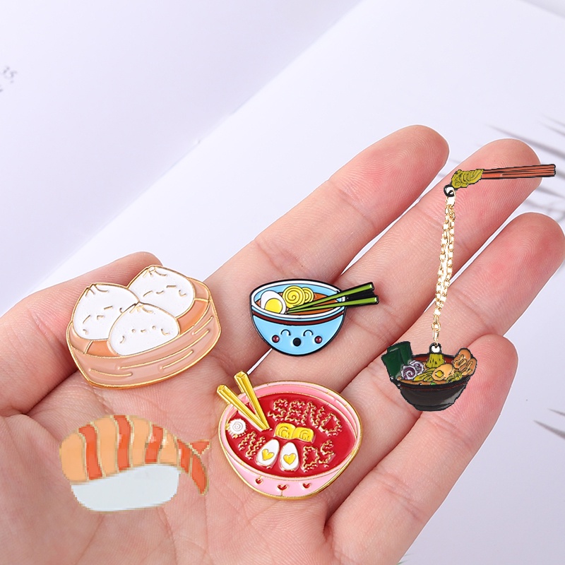 Cartoon Food Brooch Japanese Ramen Sushi Enamel Badge Cute Bun Ramen ...