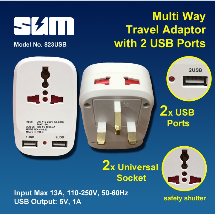 SUM Traveller Adapter With 2 USB Ports | Shopee Singapore