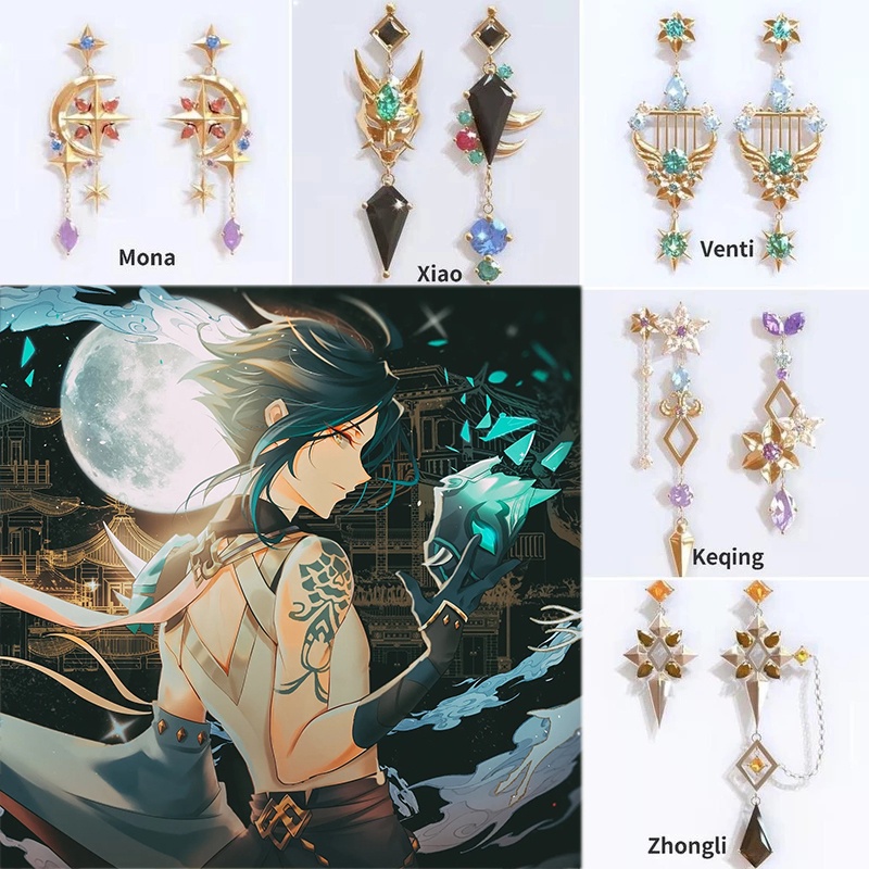 Game Genshin Impact Earrings Xiao Zhongli Keqing Premium Impression ...