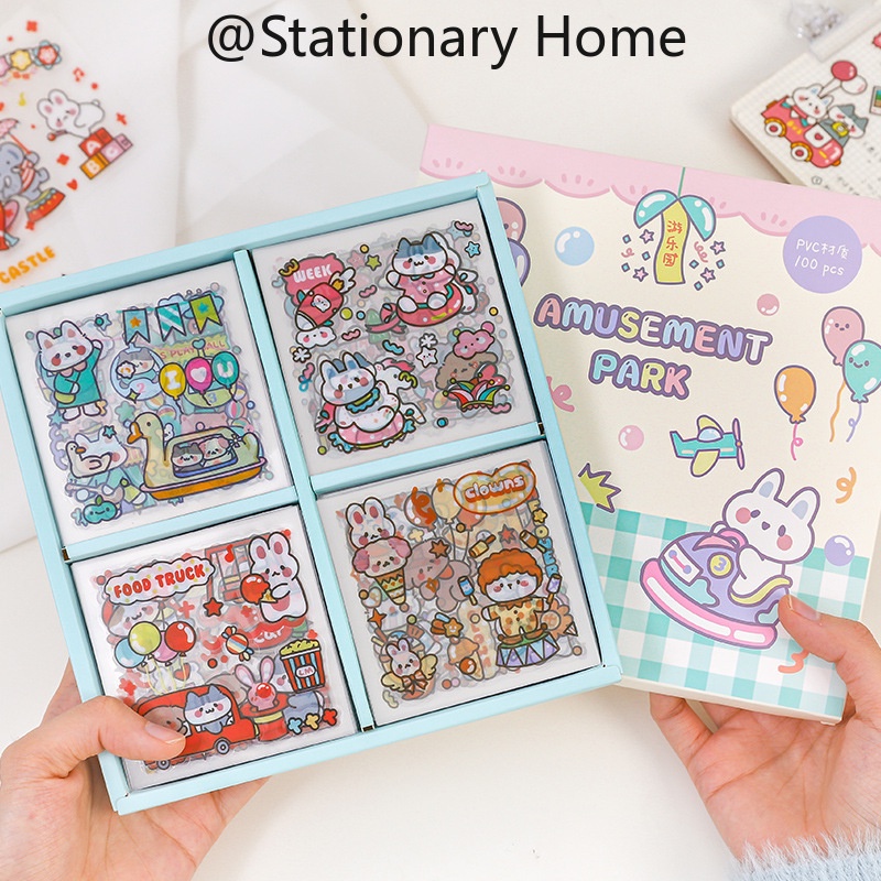 100PCS Amusement Park Series Sticker Gift Box Cartoon DIY Decoration ...