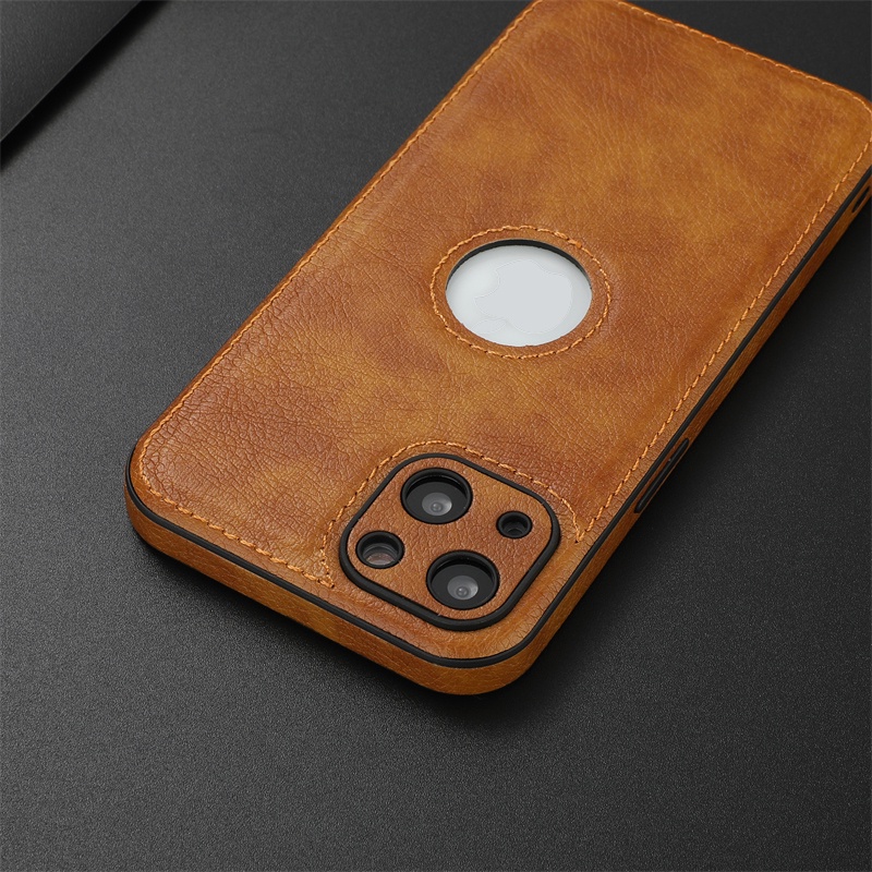 Business Soft Leather Shockproof With Showing Logo Hole iPhone Case For ...