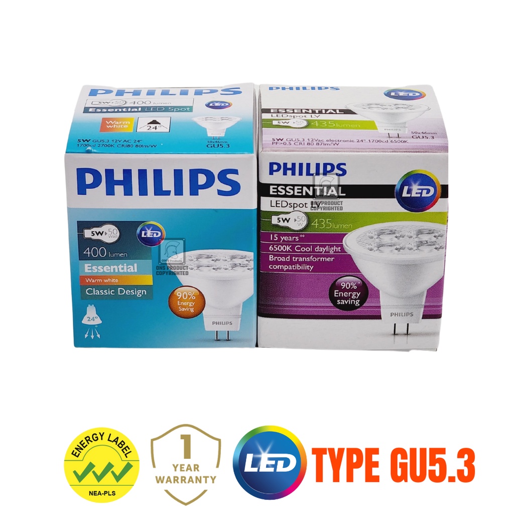 PHILIPS ESSENTIAL LEDSpot LV 5W (50W) GU5.3 Spotlight | Shopee Singapore