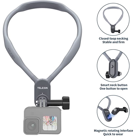TELESIN Magnetic POV Neck Selfie Holder Chest Shoulder Necklace Lanyard ...