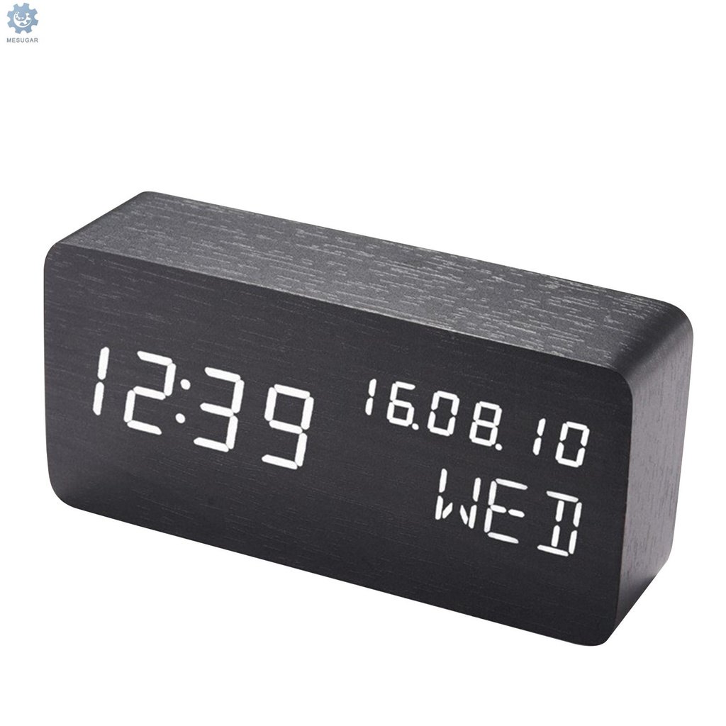 [MG Ready]Desk Wooden Alarm Clock with Voice Control Date Temperature ...