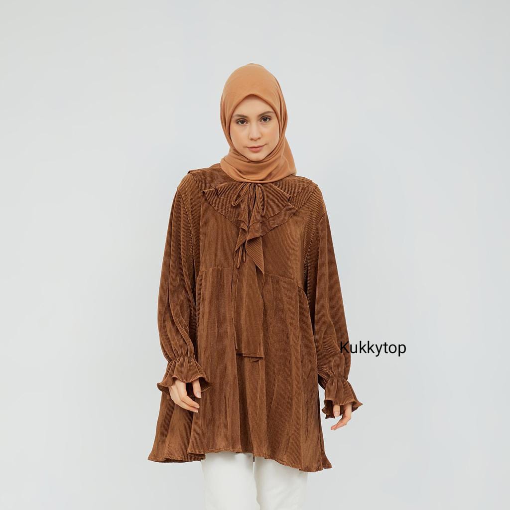 Kukky Top Pleated Ruffle Top for Women, Casual Muslim Fashion, Latest ...