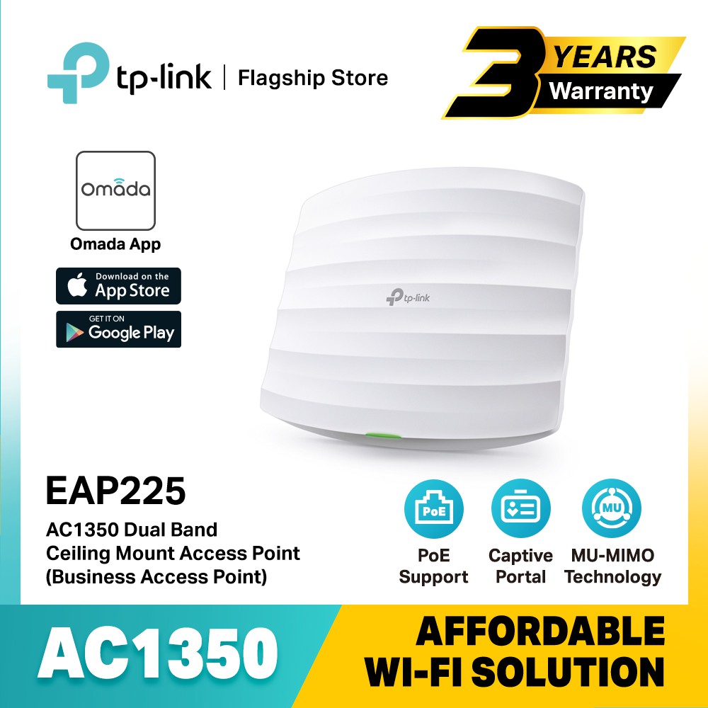 TP-LINK EAP225 AC1350 Wireless MU-MIMO Gigabit Ceiling Mount Access ...
