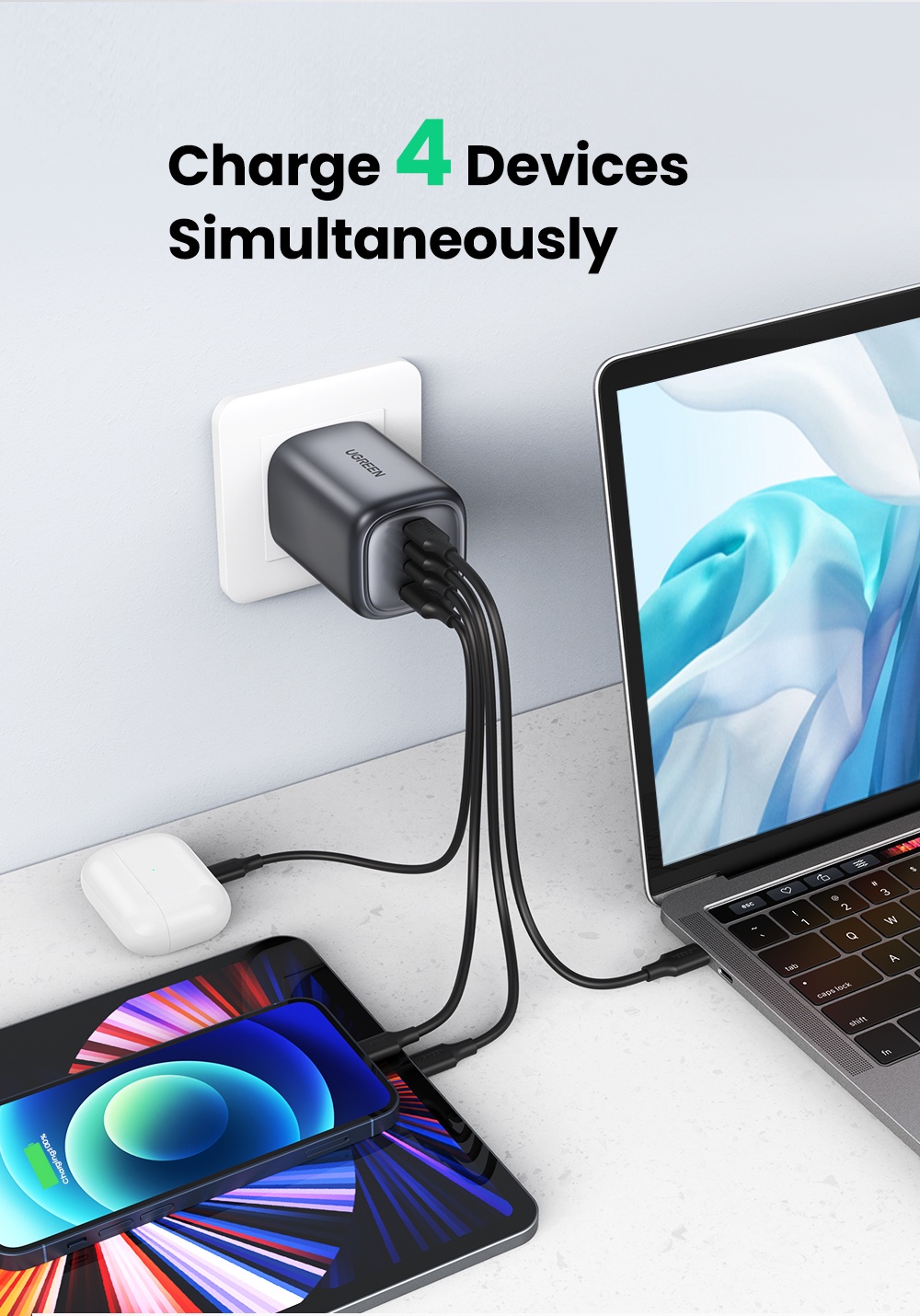UGREEN 100W USB C Multiport Charger - 4-Port USB Charging Station GaN ...