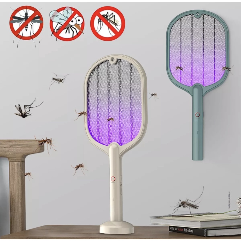 Rechargeable Bug Zapper Racket, 2 in 1 Electric Mosquito Swatter ...