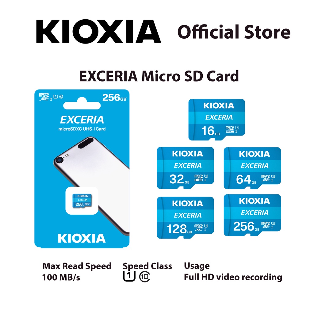 KIOXIA EXCERIA microSD card C10 U1 class - in 64GB 128GB 256GB | Shopee Singapore