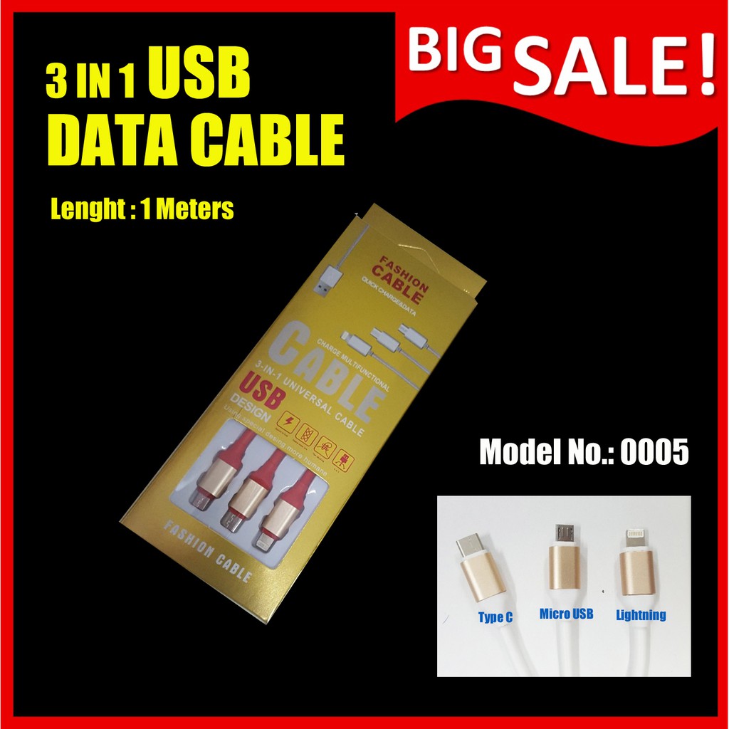 3 in 1 USB Universal Data Cable | Shopee Singapore
