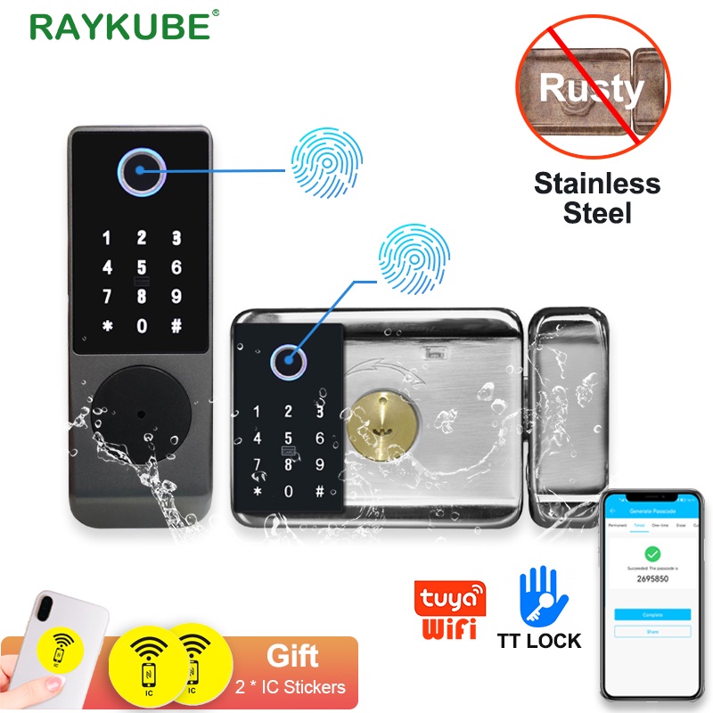 RAYKUBE W7 Stainless steel Double Fingerprint Lock Outdoor Gate ...