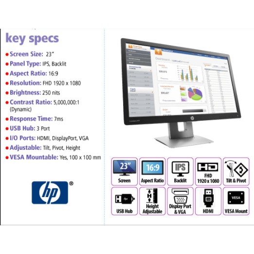 HP EliteDisplay E232 23-Inch Monitor 1920x1080 FHD Display with HDMI ...