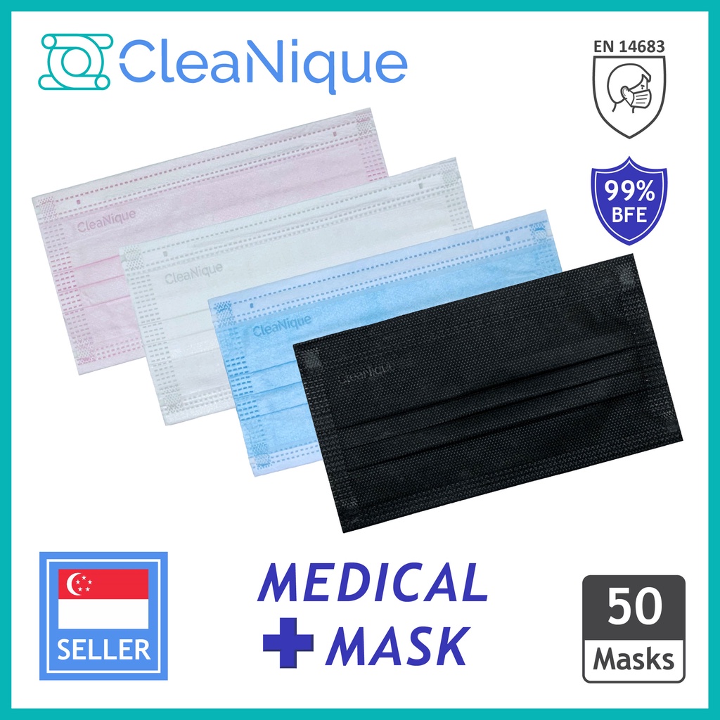 CleaNique 3-Ply Black/Blue/Pink/White Medical Face Mask EN 14683 SGS ...