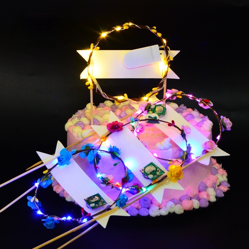 Happy Birthday Cake Topper With LED Light Cake Golden Silvery Letters ...