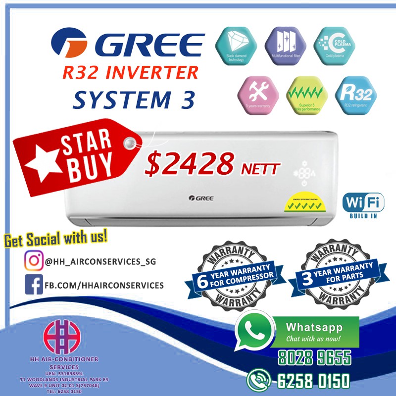 GREE R32 INVERTER 5 TICKS SYSTEM 3 | Shopee Singapore
