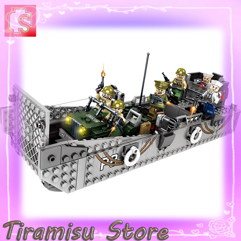 SEMBO 413pcs WW2 Army Building Blocks USA LCM3 Landing Ship military ...