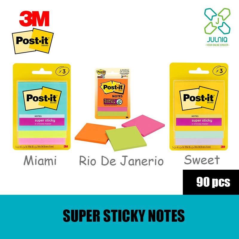 3M Post-it Super Sticky Notes Cube 3x3 - Re-stickable 3 Color ...
