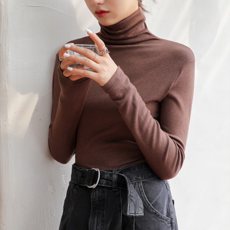High Neck Women Long Sleeve Casual Solid Color Shirt Turtle High Neck ...