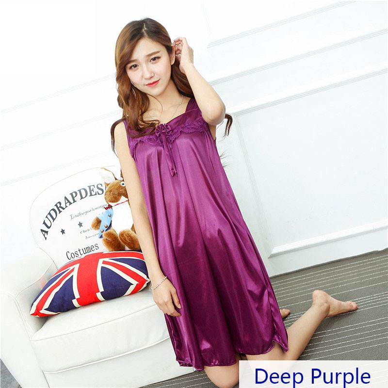 Ladies Thin Summer Cool Ice Silk Satin Nightwear Sleeveless Night Dress ...