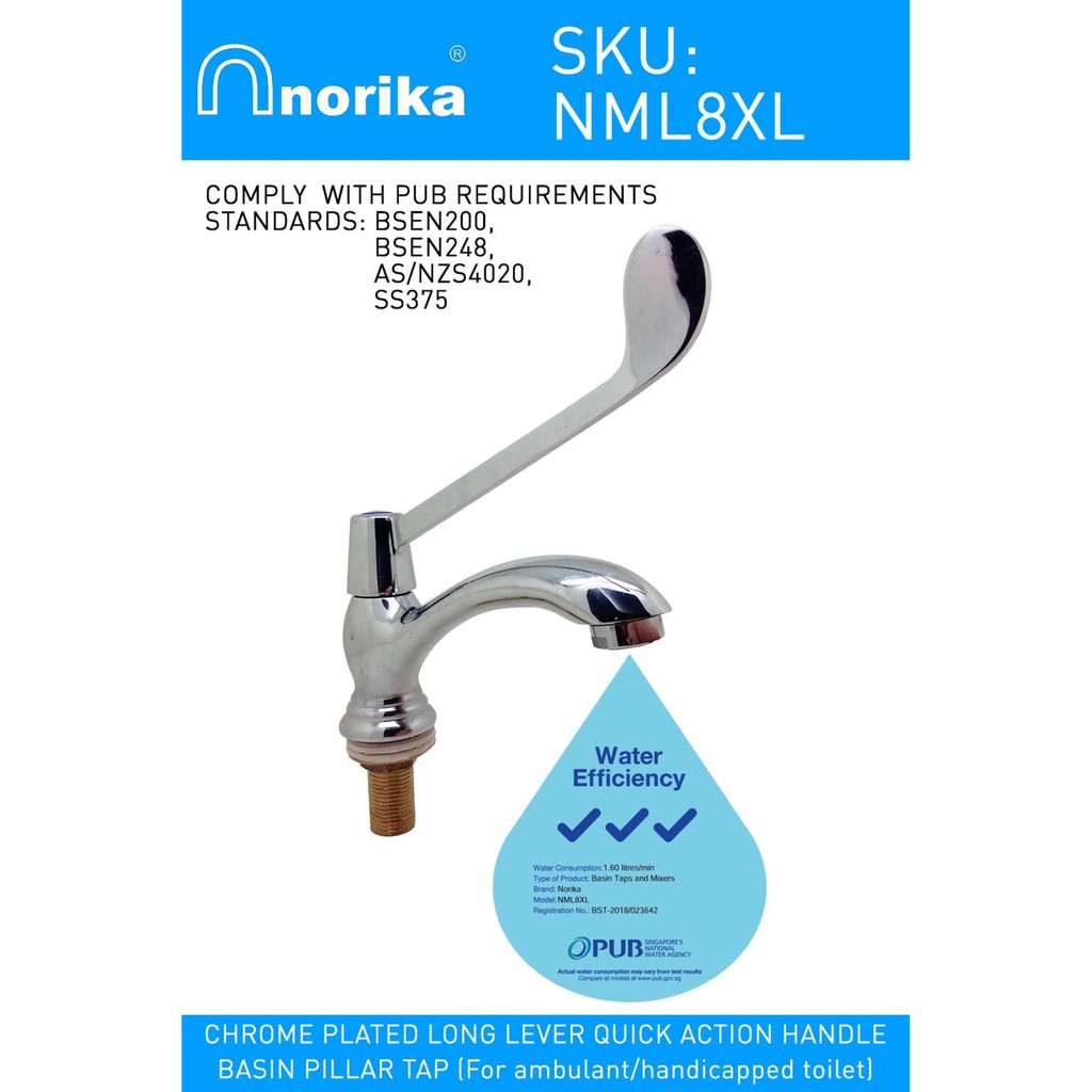 *READY STOCK* NORIKA ® Long Lever Quick Action Chrome Plated Basin Tap ...